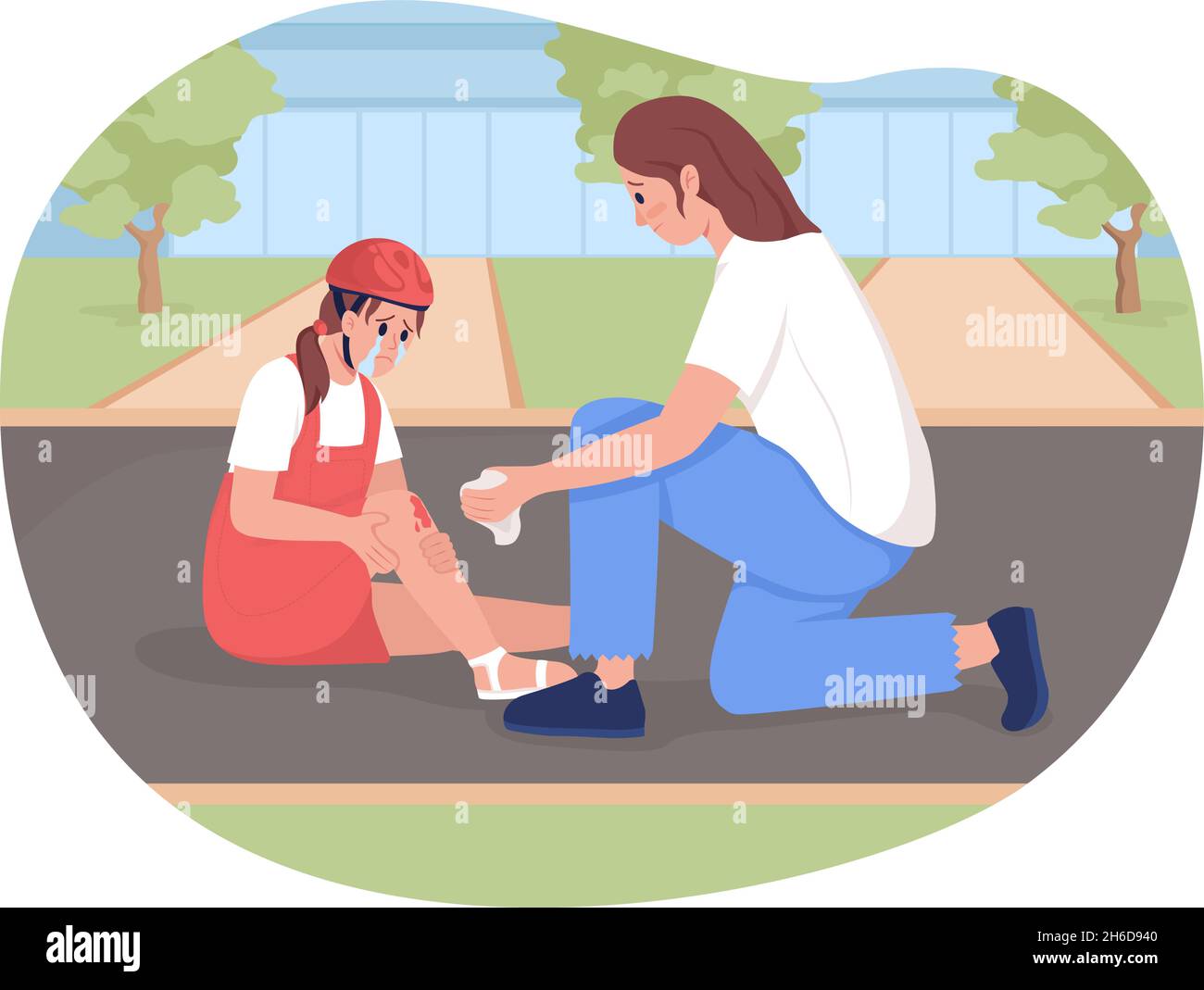 Parent help with injury 2D vector isolated illustration Stock Vector ...