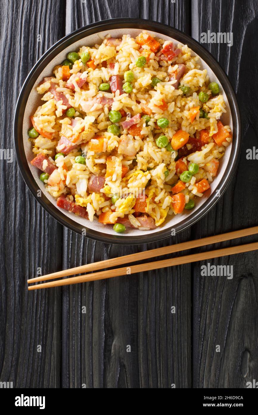 Authentic Yangzhou Fried Rice Chao Fan close up in the plate on the ...