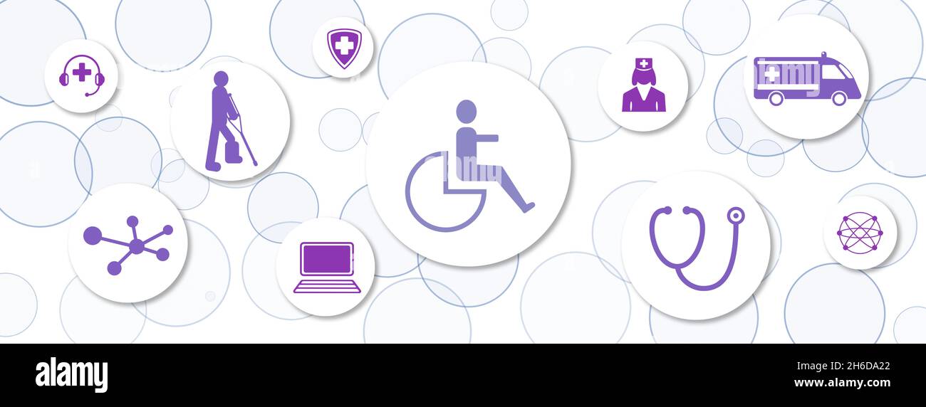 Concept of disability with icons on circles Stock Photo - Alamy