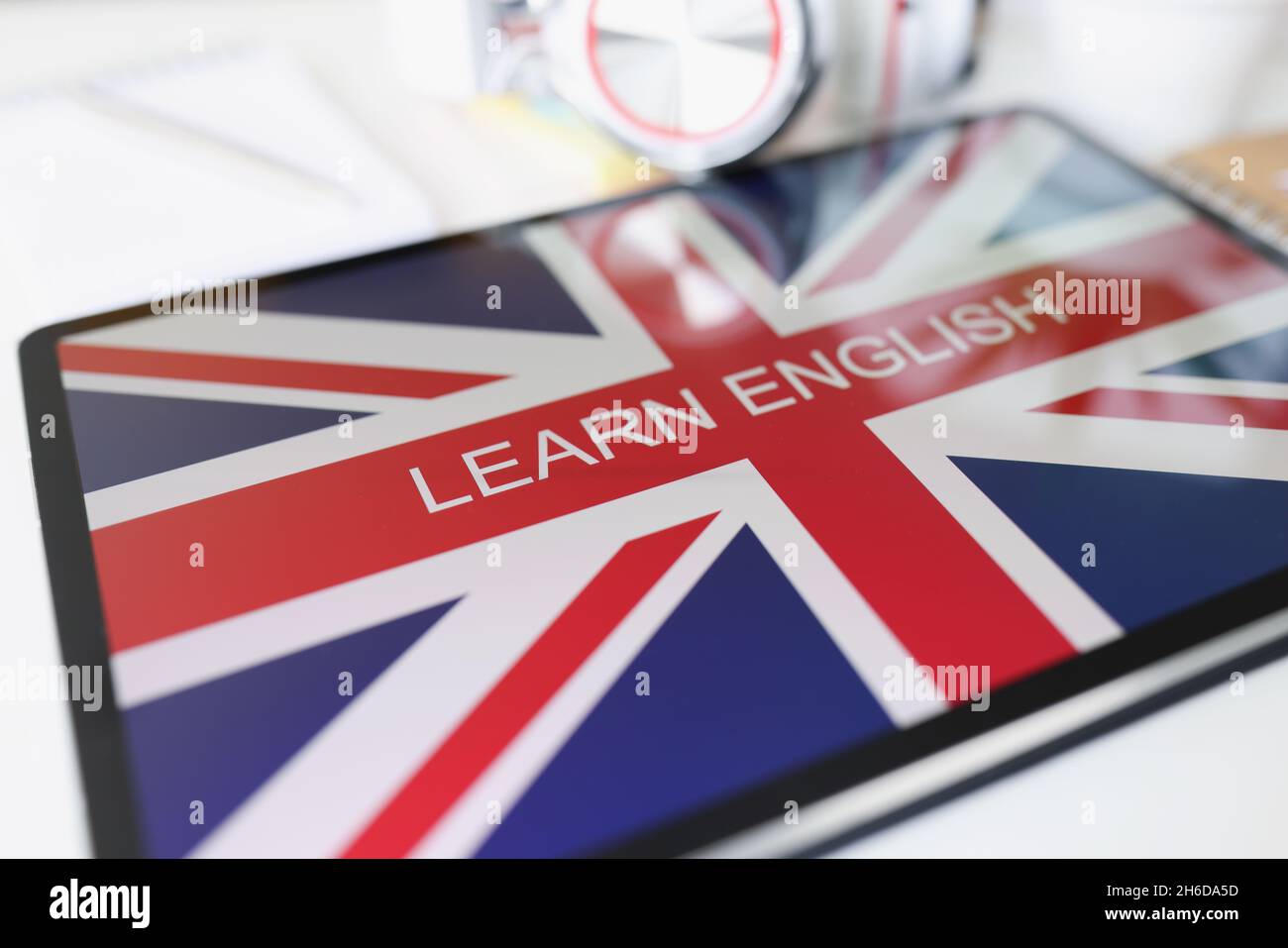 Screen tablet device shows learning english language online program ...