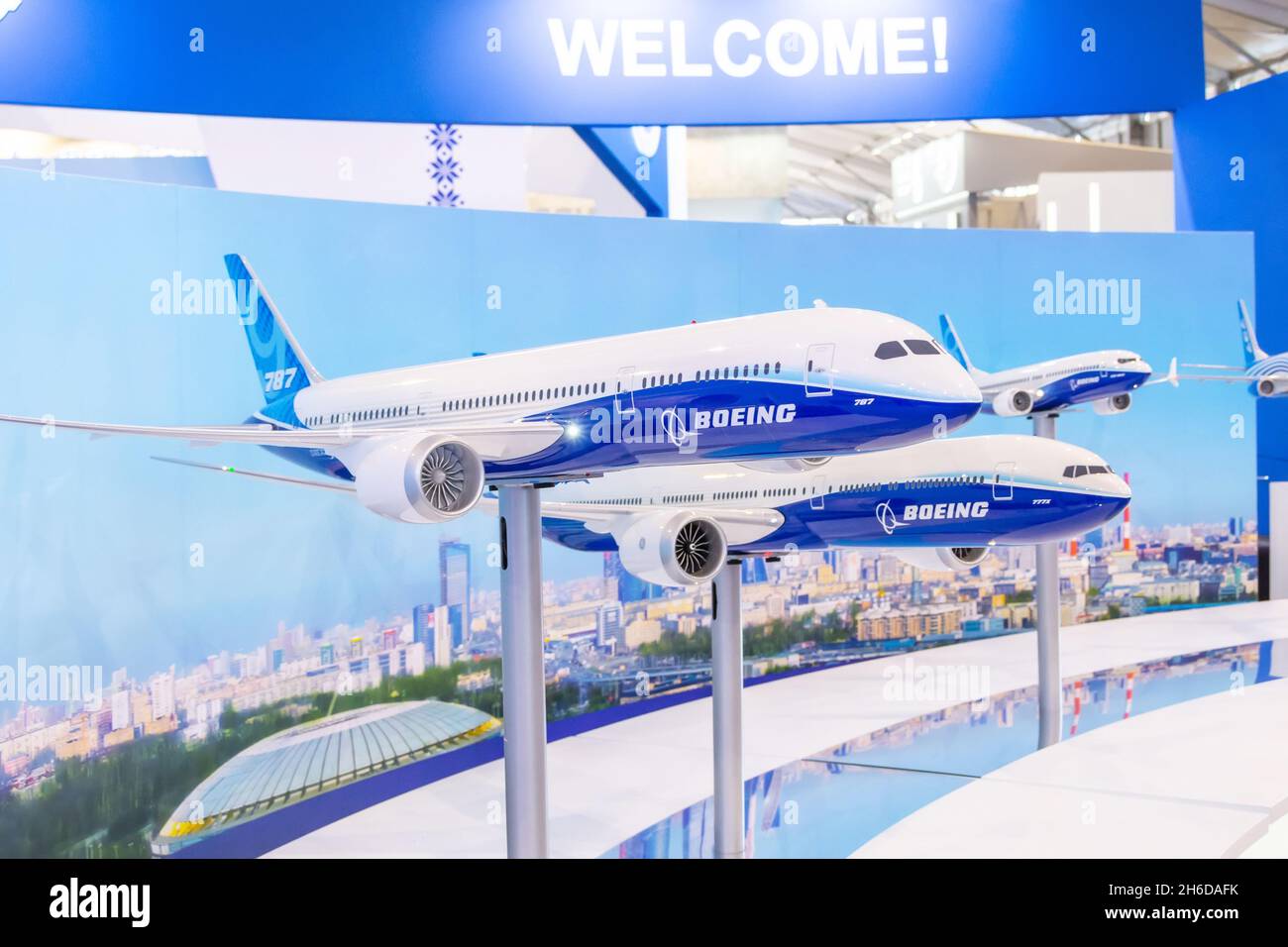 Boeing 787, 777 X, 737 max airliner model dreamliner at the stand of ...