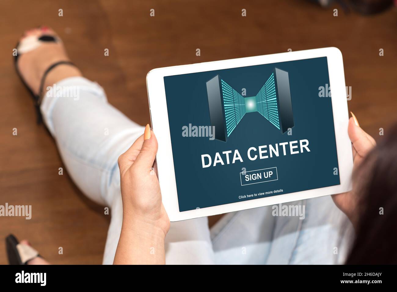 Tablet screen displaying a data center concept Stock Photo - Alamy