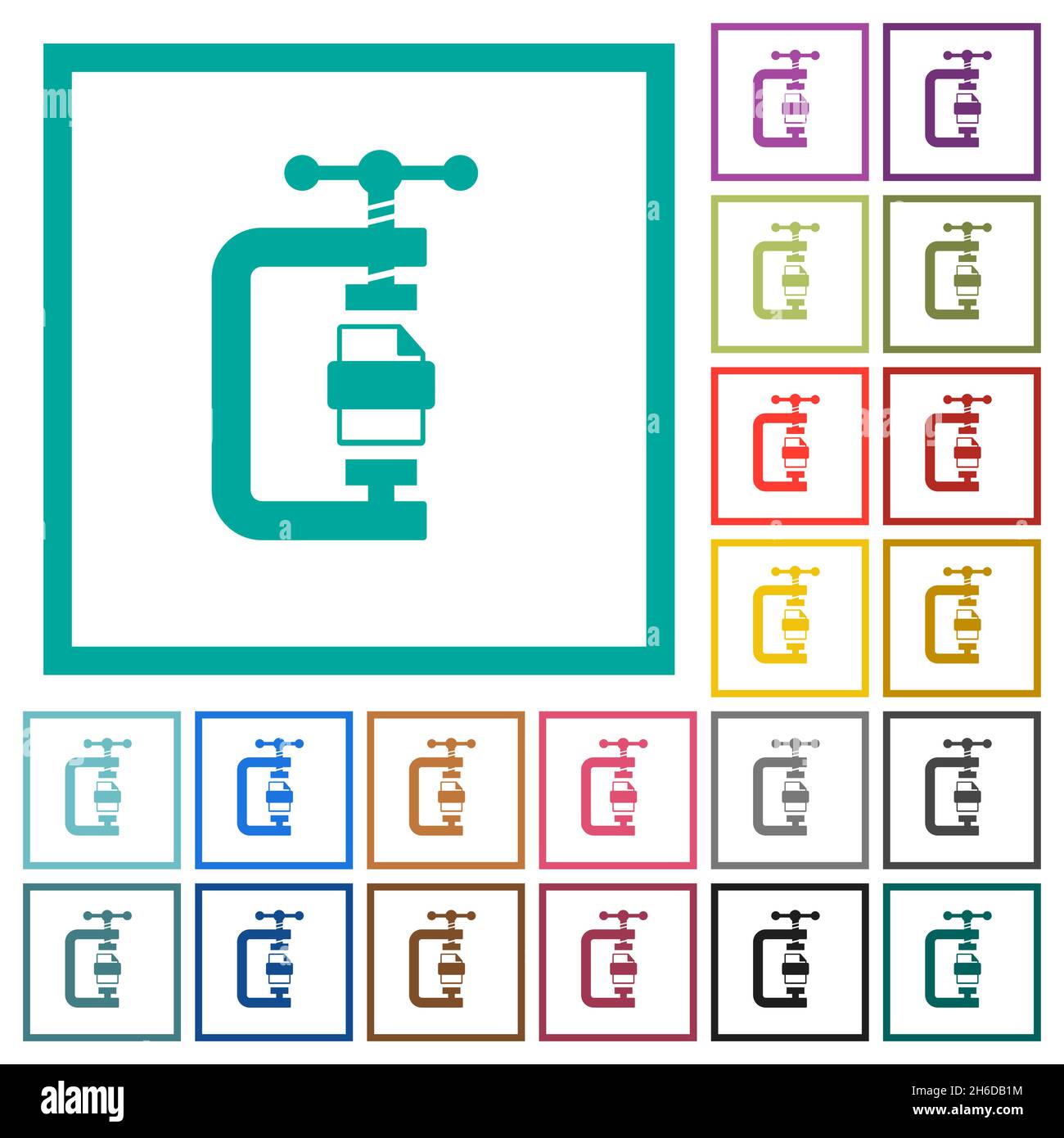 File Compression Solid Flat Color Icons With Quadrant Frames On White
