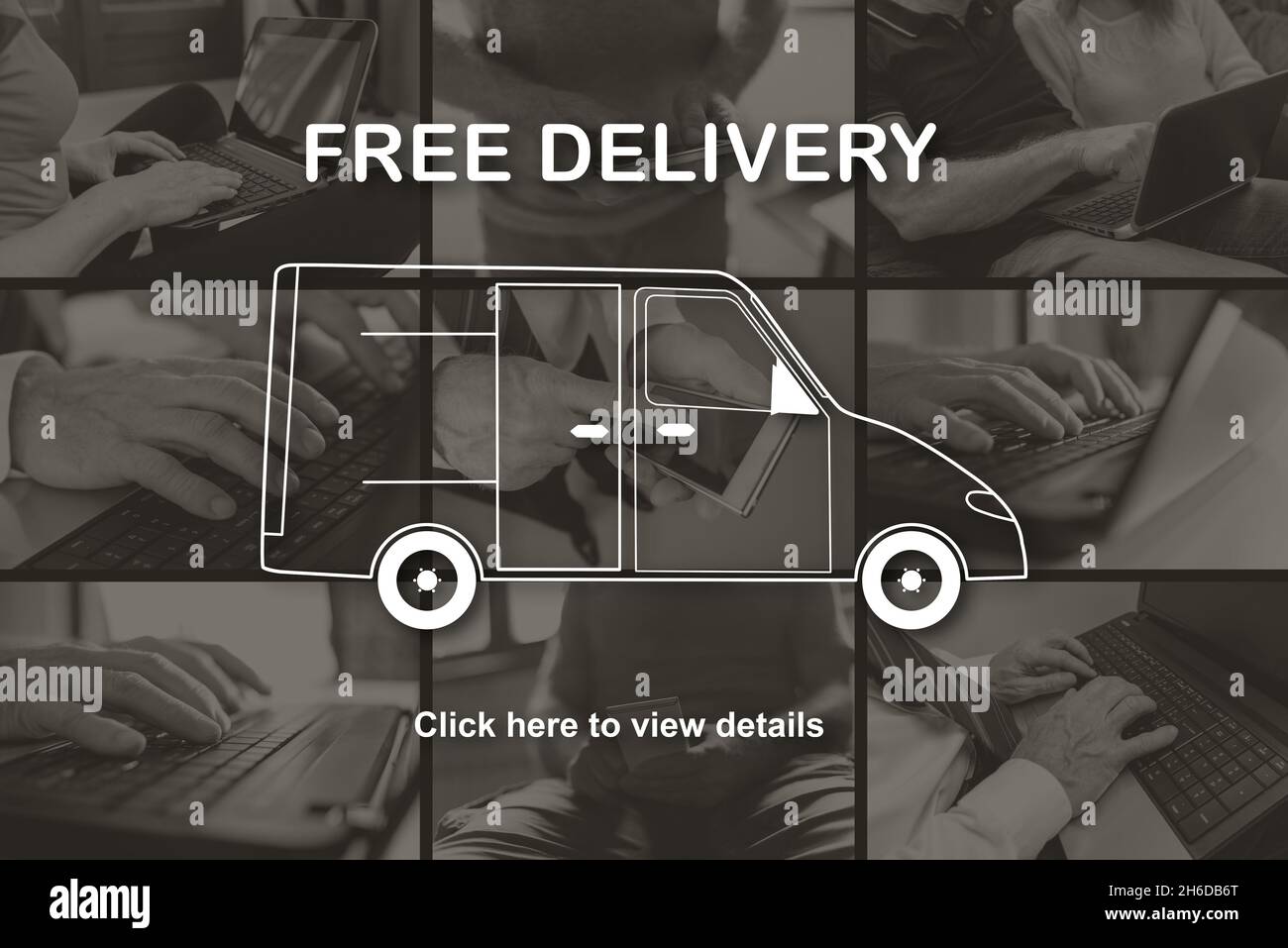 Free delivery concept illustrated by pictures on background Stock Photo ...