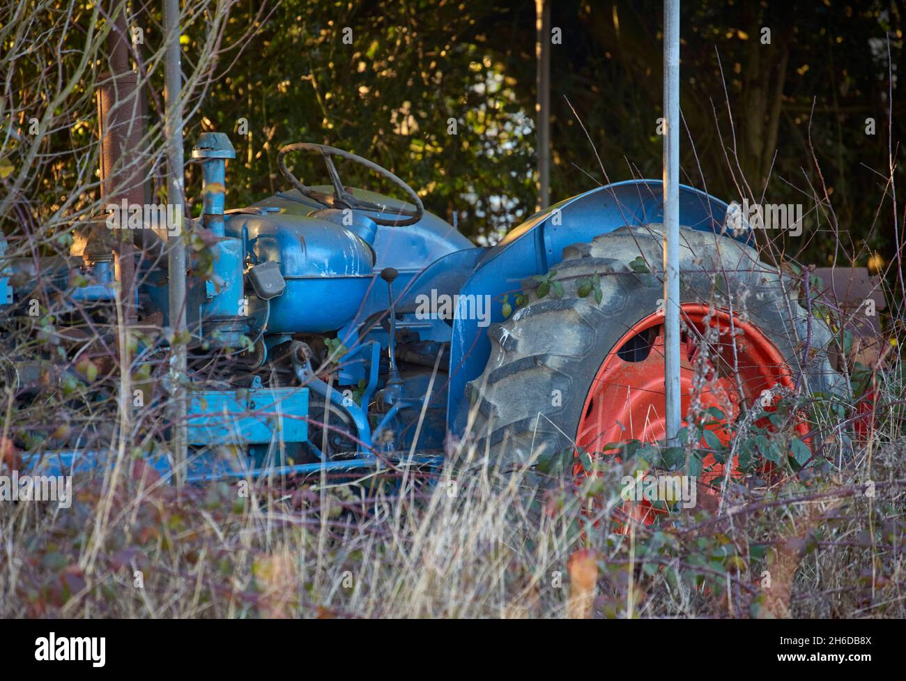Blue Tractor parked up in the London Green belt Stock Photo - Alamy