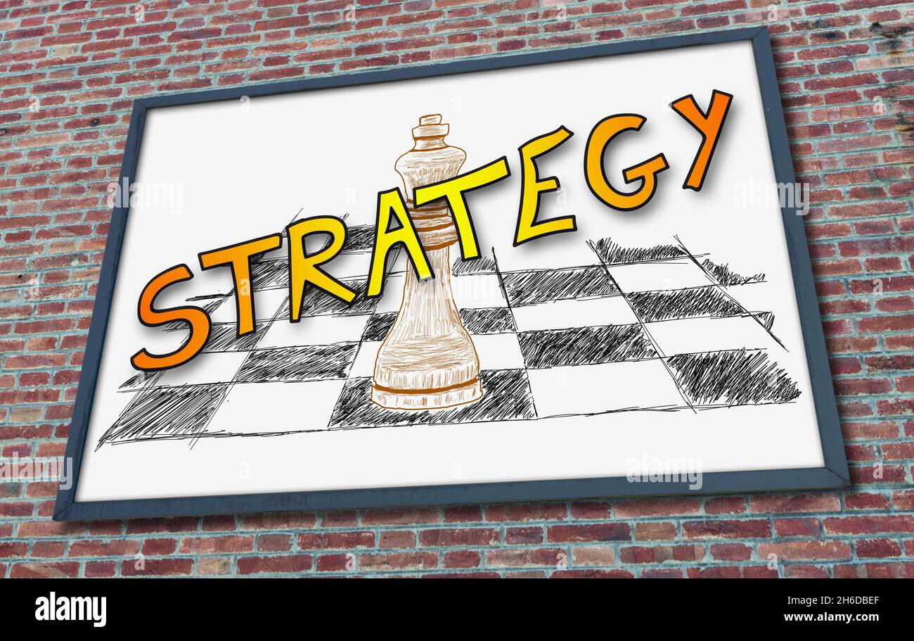 Strategy concept drawn on a billboard fixed on a brick wall Stock Photo ...