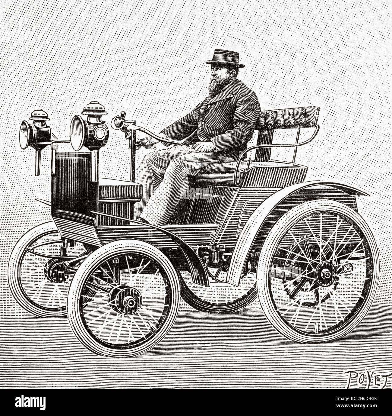 Electric car Mors model. Old 19th century engraved illustration from La ...