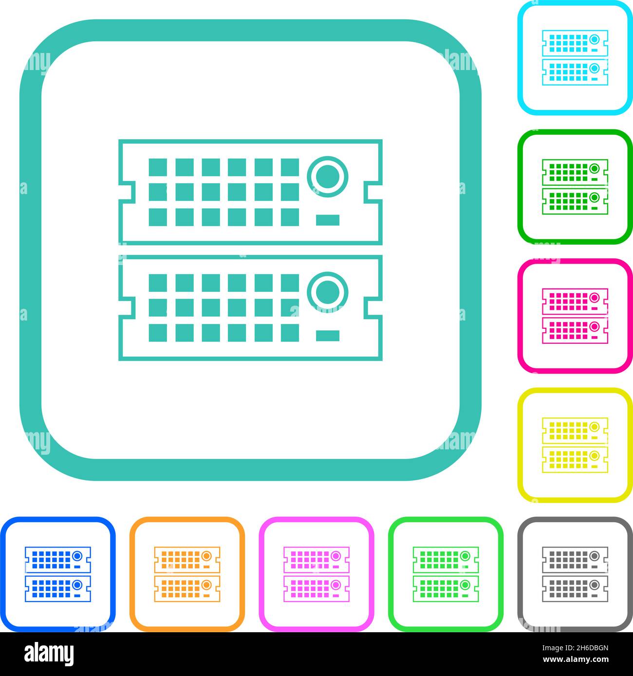 Rack servers outline vivid colored flat icons in curved borders on ...