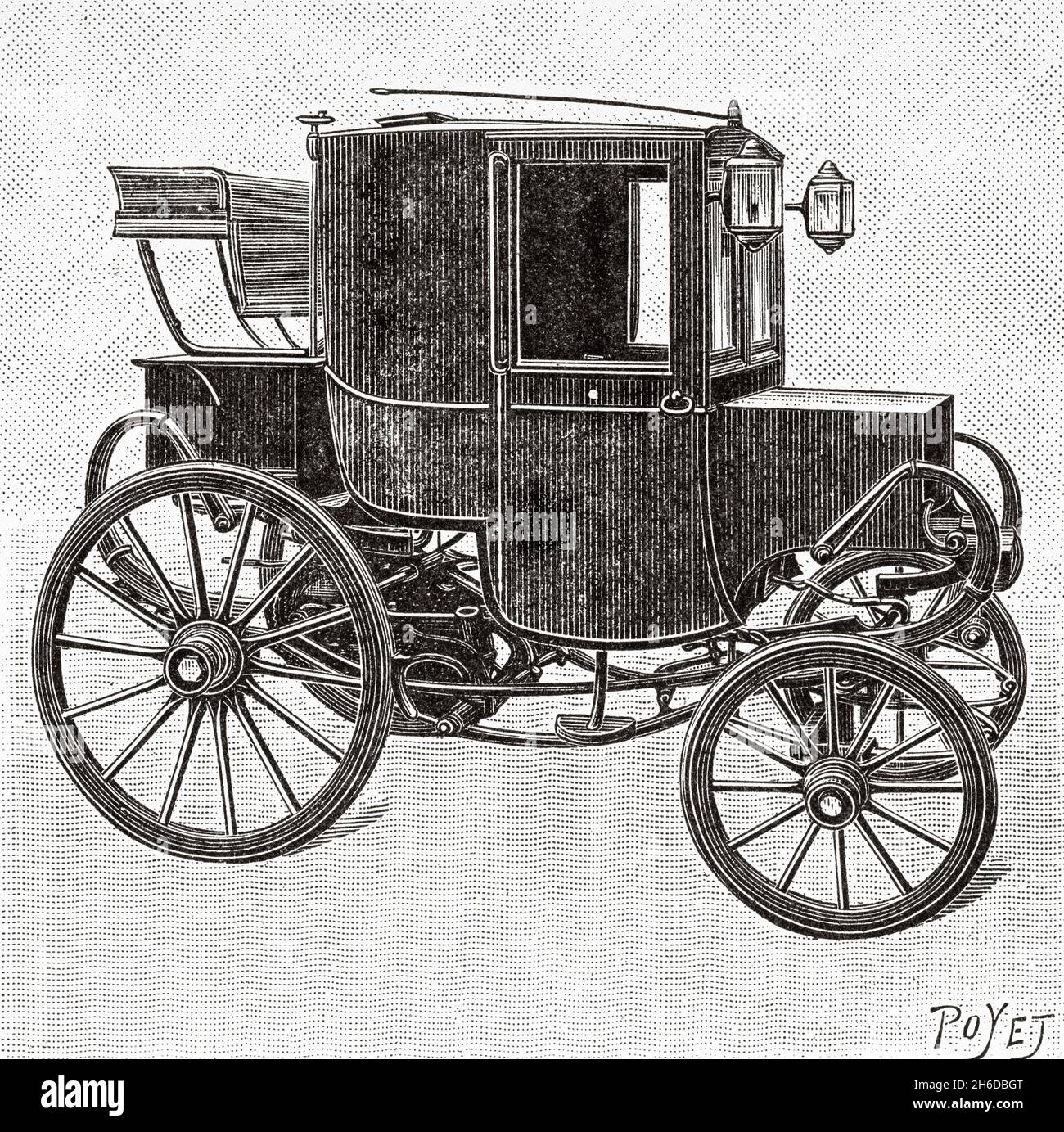Electric car Darracq model. Old 19th century engraved illustration from ...