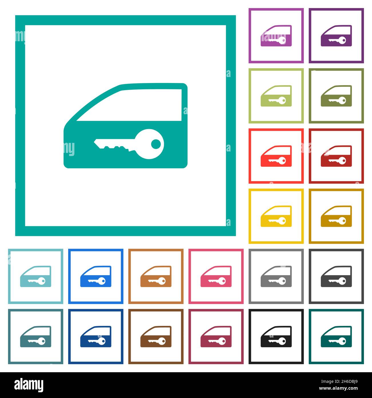 Car door lock flat color icons with quadrant frames on white background ...