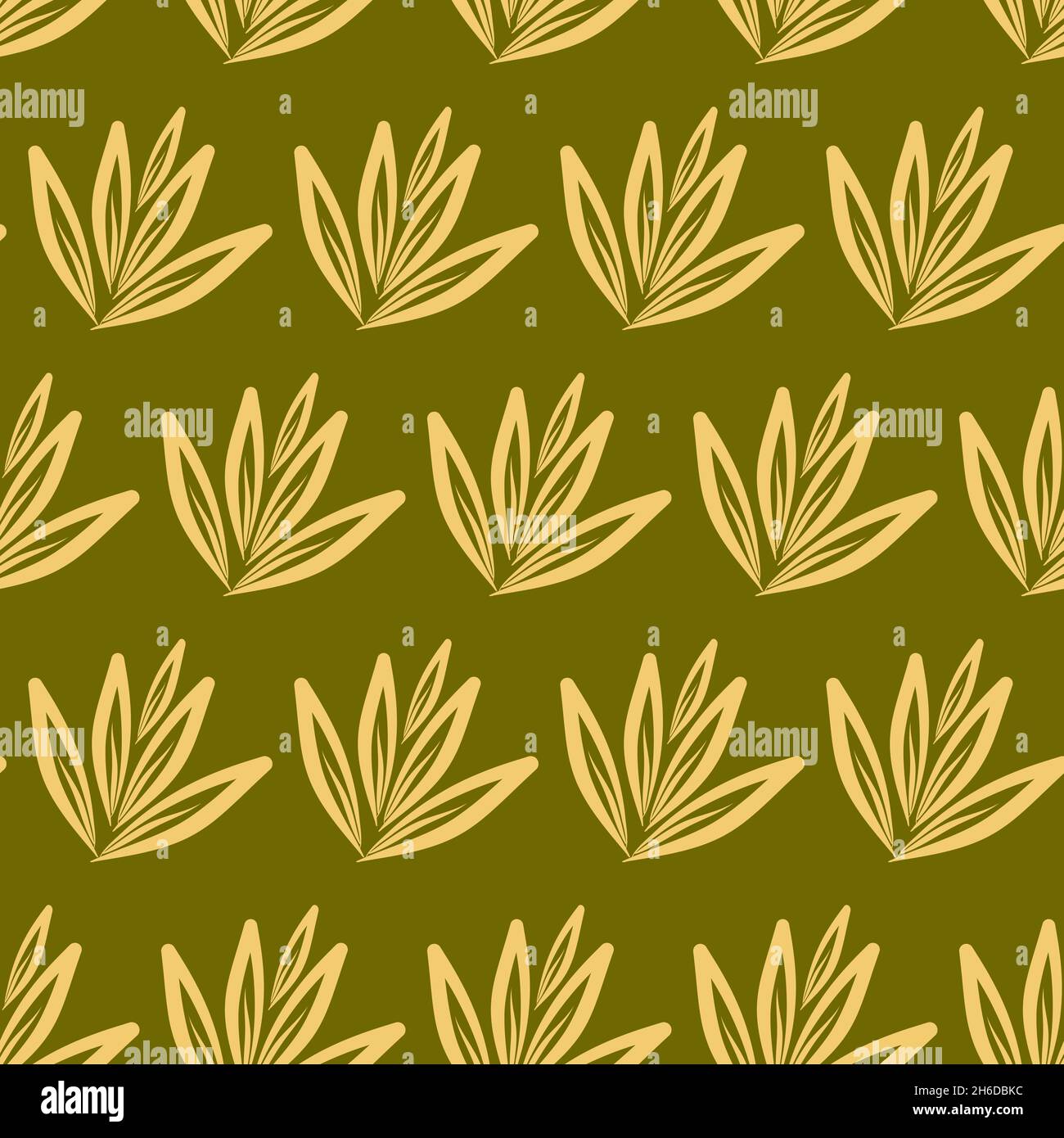 Organic bush leaf shape on green marsh simple seamless pattern ...