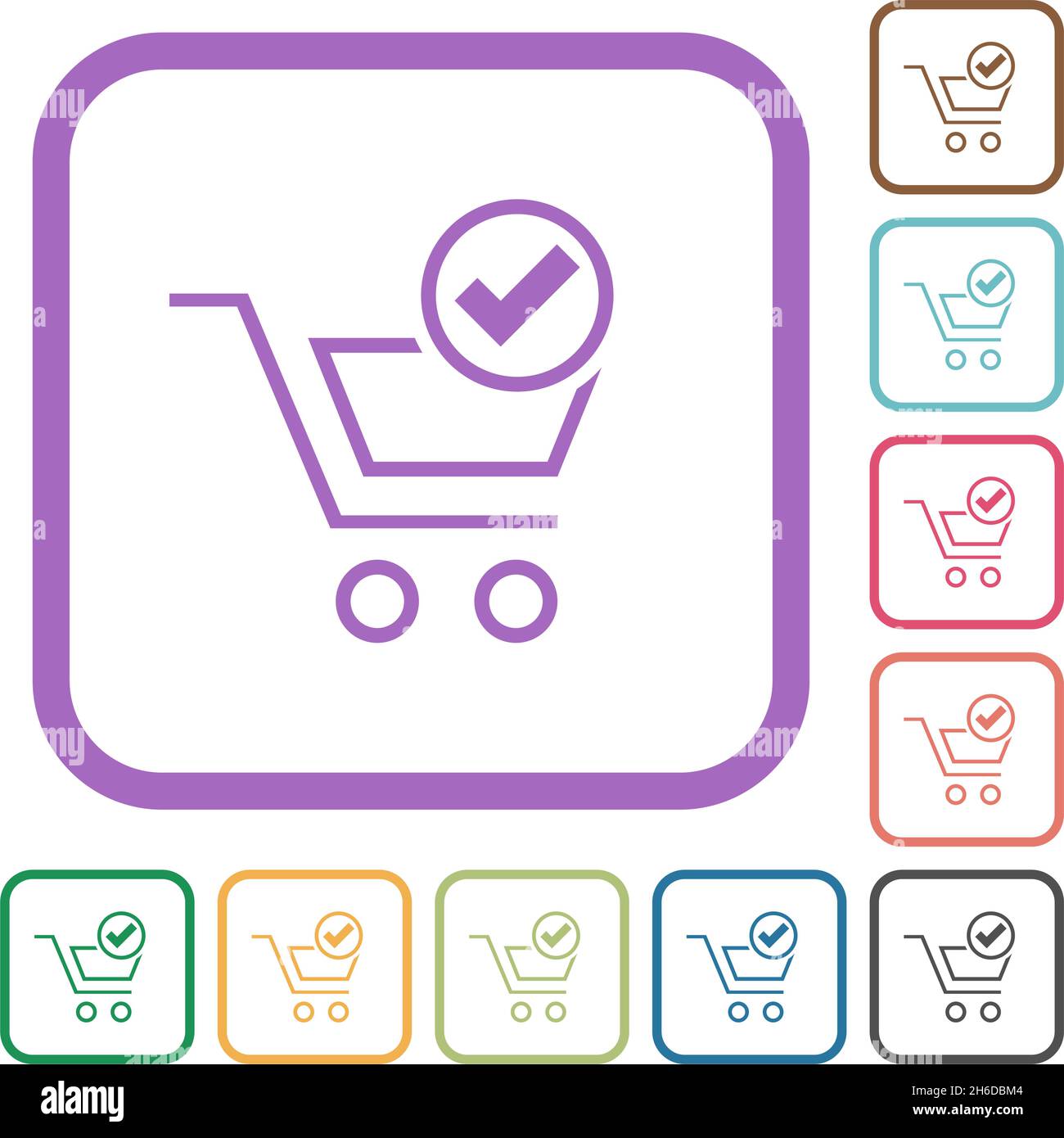 Cart checkout outline simple icons in color rounded square frames on ...