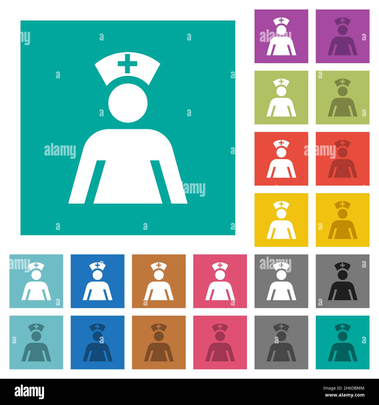 Nurse multi colored flat icons on plain square backgrounds. Included ...