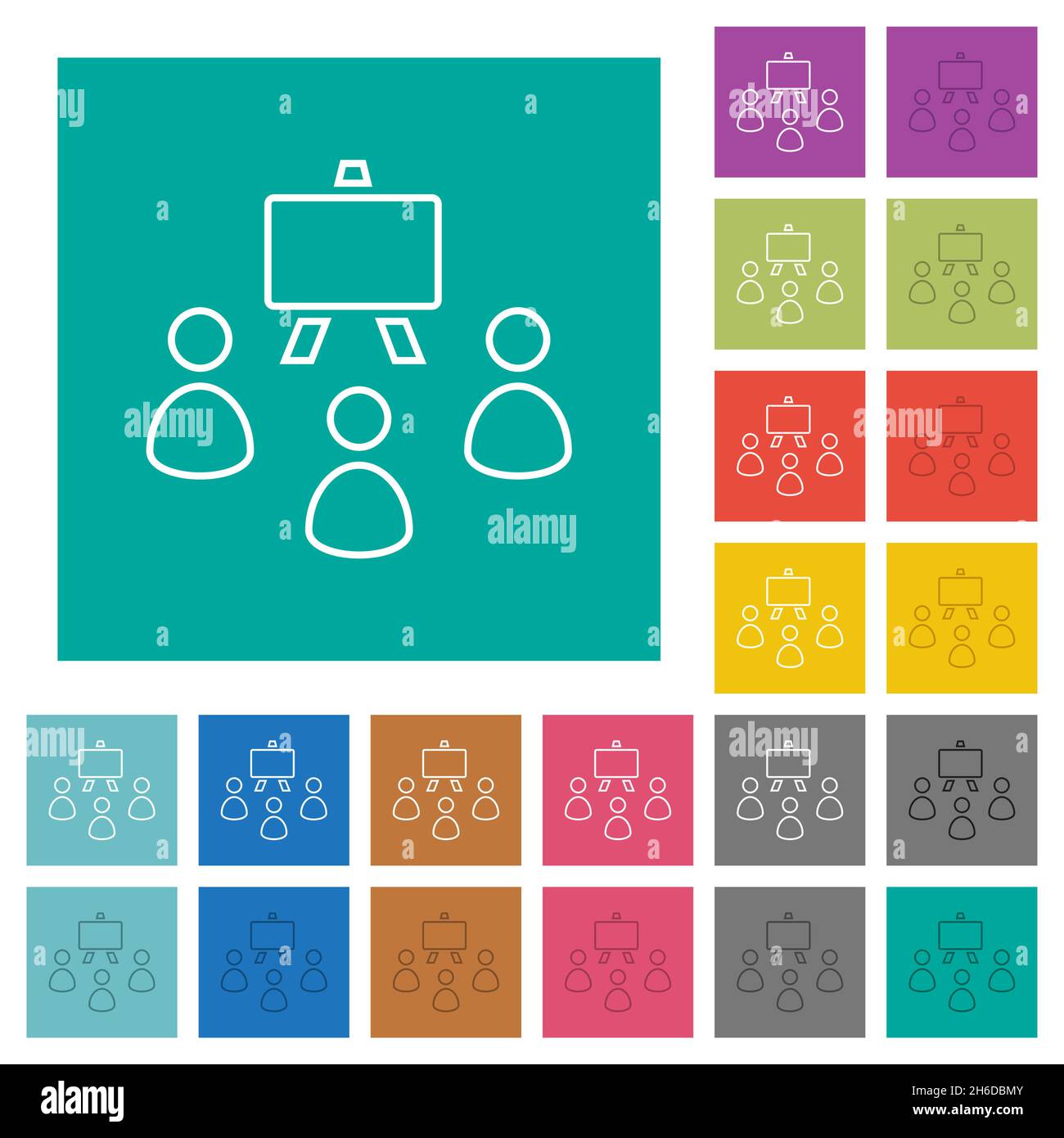 Classroom outline multi colored flat icons on plain square backgrounds ...