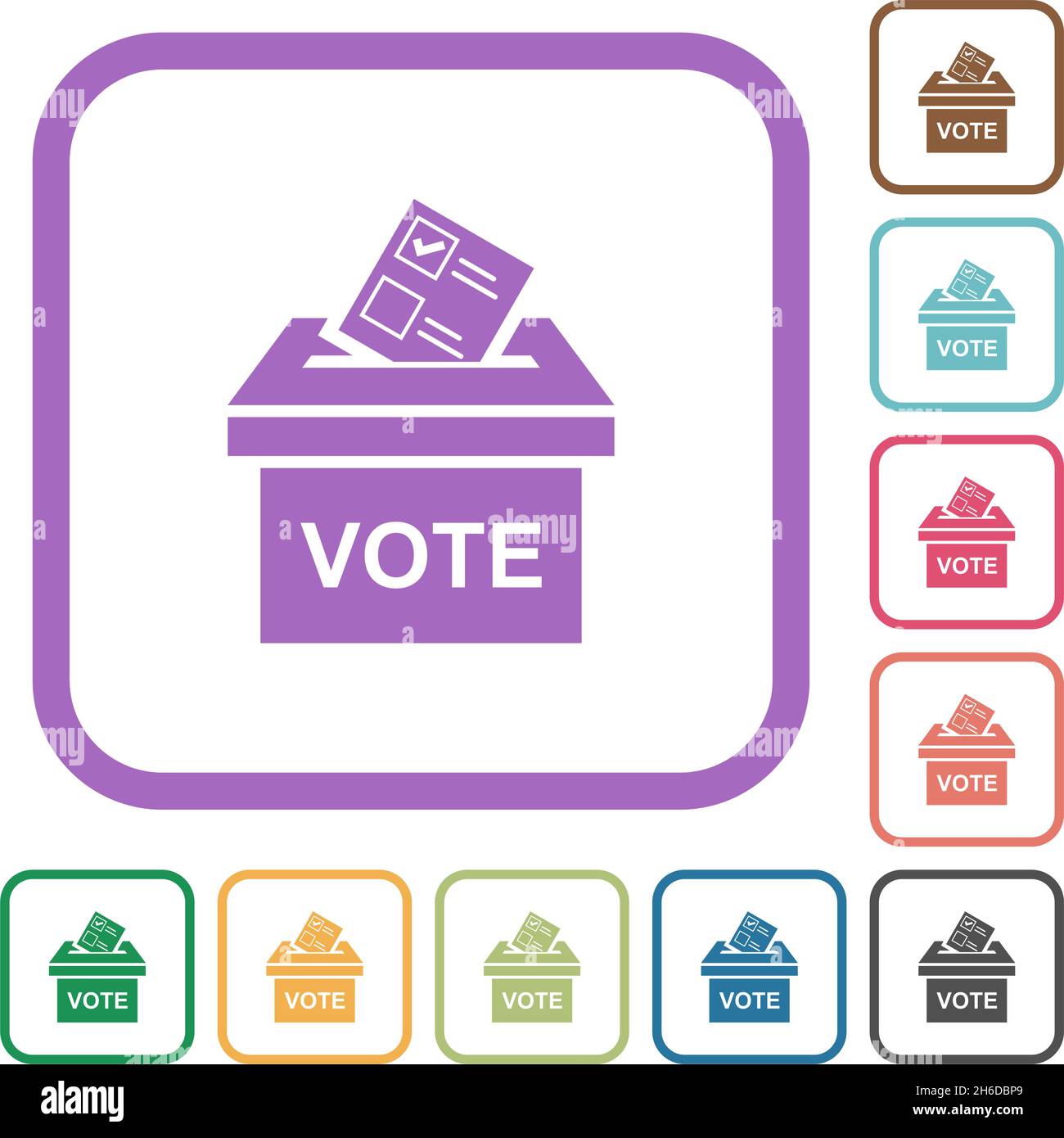 Voting paper and ballot box solid simple icons in color rounded square ...