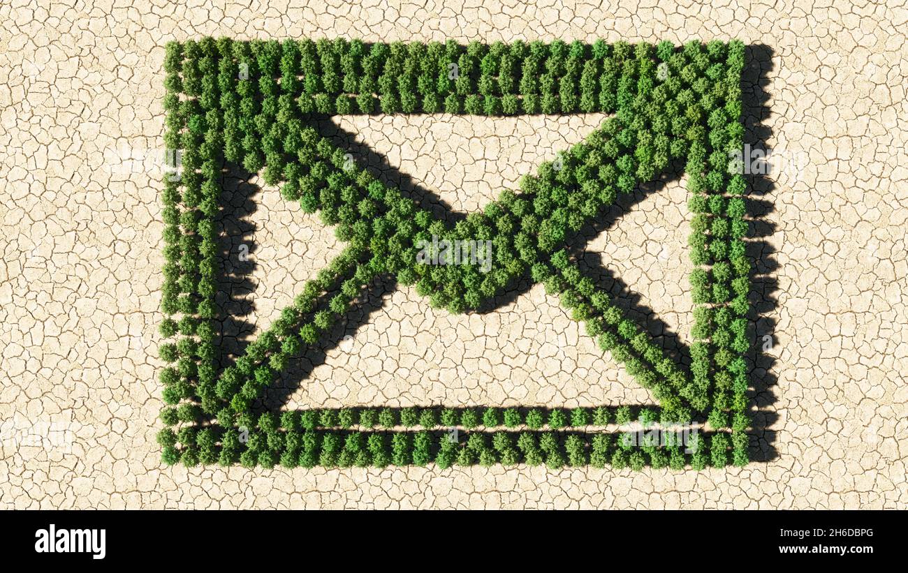 Concept or conceptual group of green forest tree on dry ground ...