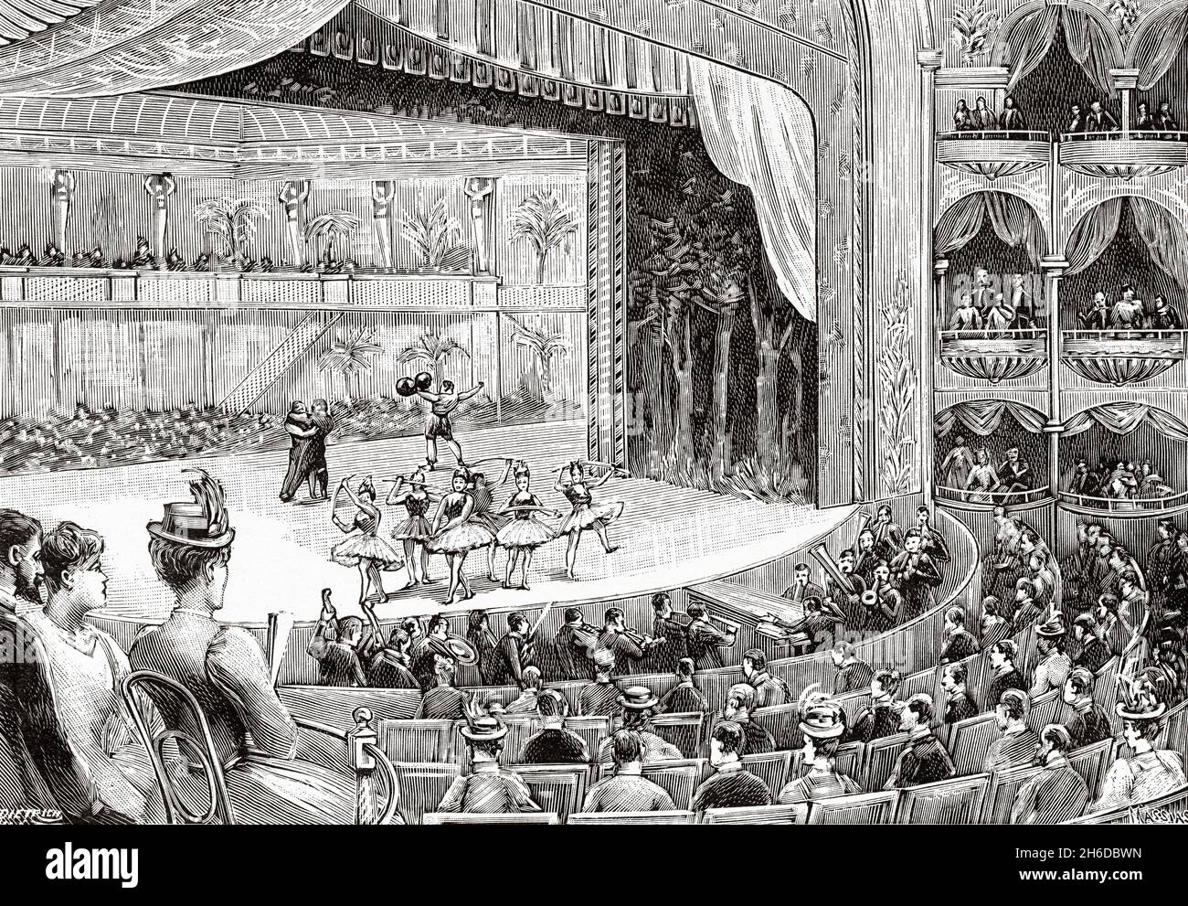 Overview of the New York Double Theater, United States. Old 19th ...