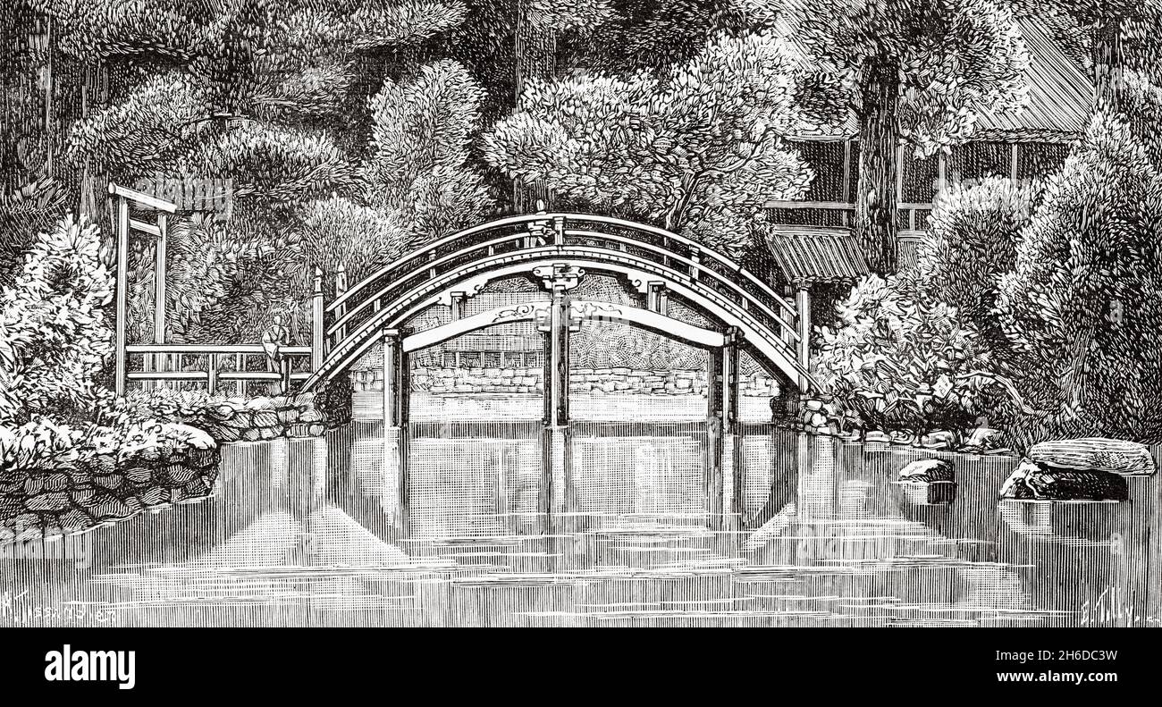 Traditional Japanese bridges. Rustic bridge of the Buddhist temples of ...