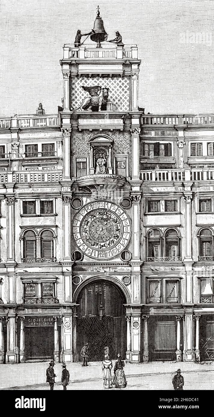 Clock Tower, Saint Mark's Square in Venice, Italy. Europe. Old 19th ...