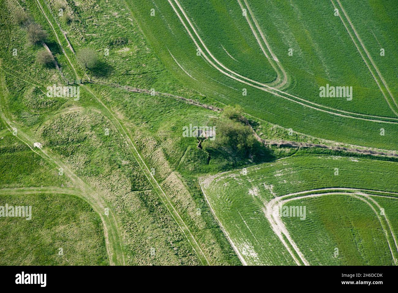 A Second World War observation post built into a bowl barrow mound ...