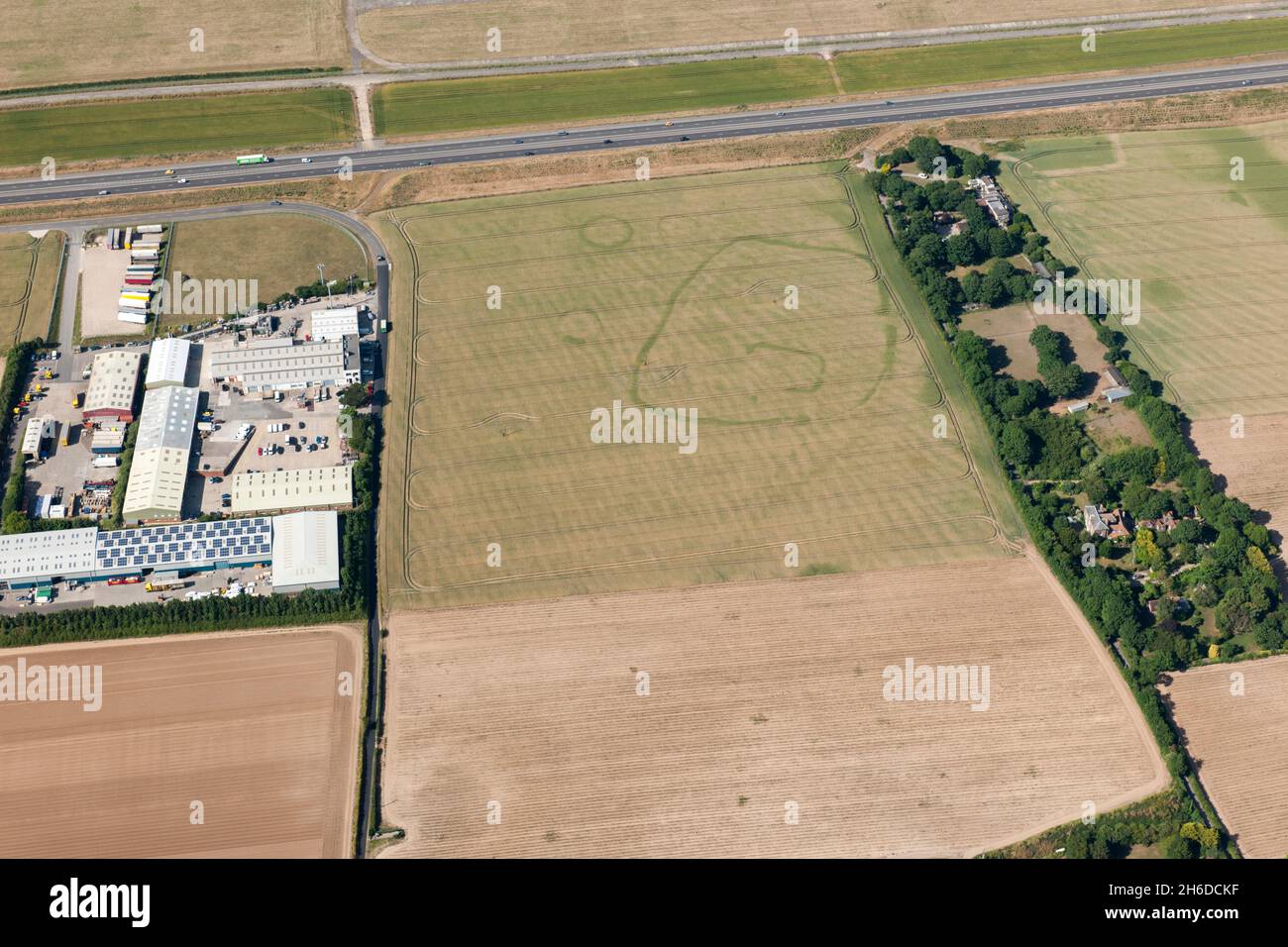 Enclosure and ring ditch crop marks near Minster, Kent, 2015 Stock ...