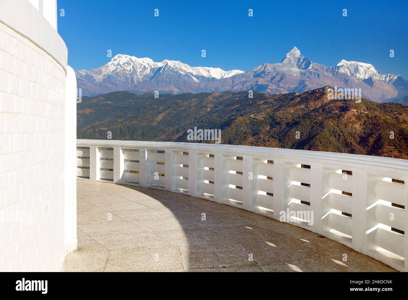 Annapurna view from World Peace pagoda or stupa near Pokhara town ...