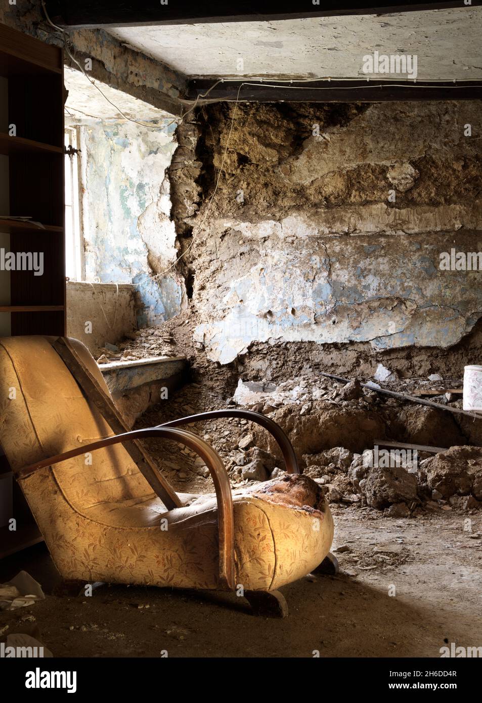 Interior view of the farmhouse, showing a ground-floor room with a ...