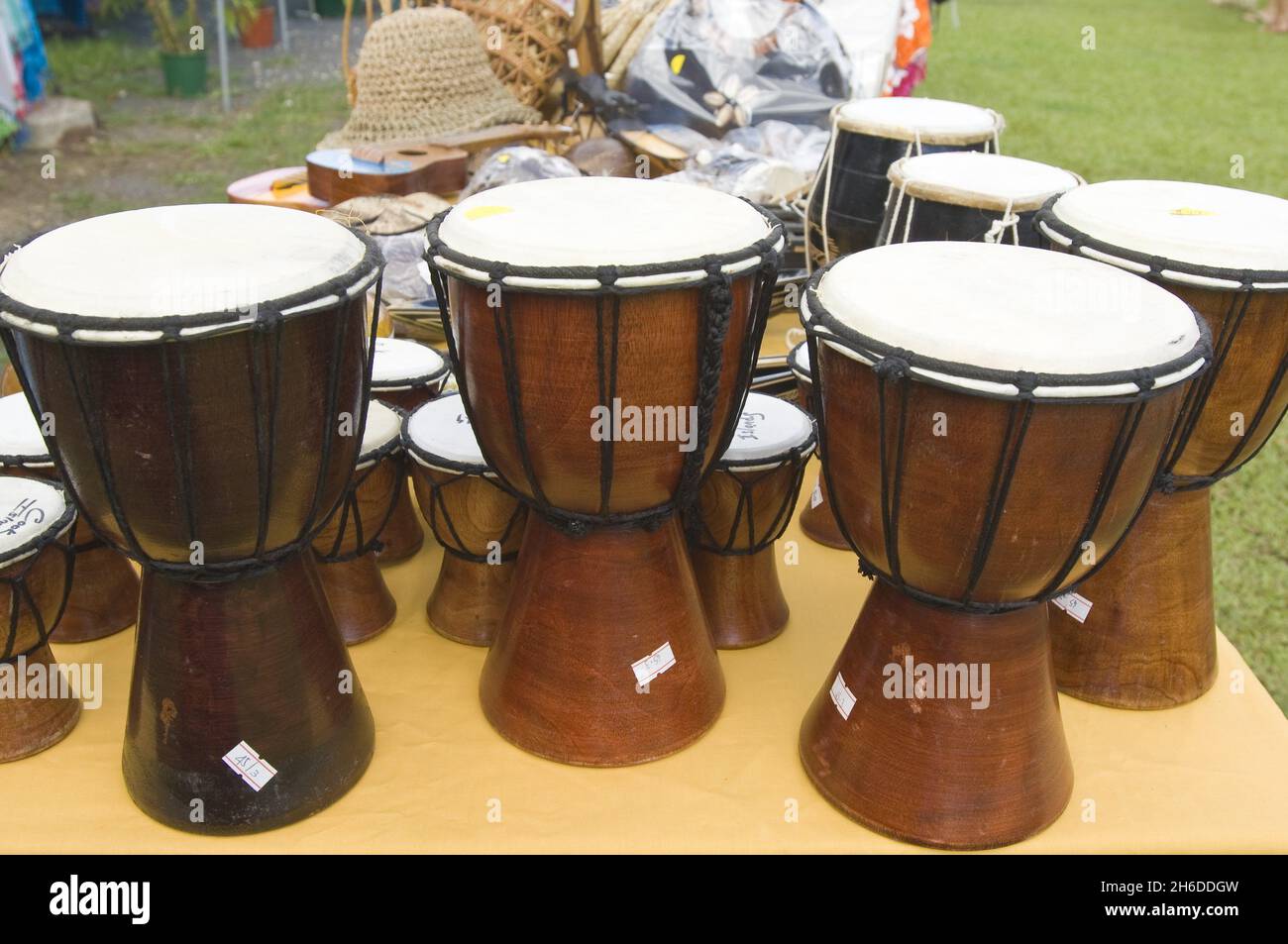 Local drums in Punanga Nui Cultural market, Cook Islands, Rarotonga ...