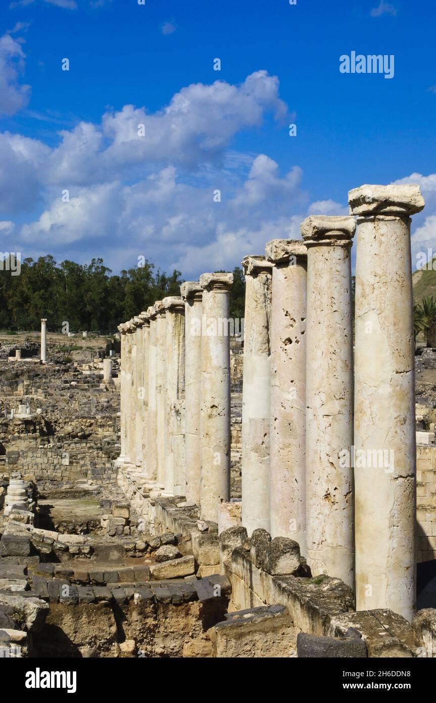 ancient columns, archaeological site, Israel, Bet Sche’an Stock Photo ...