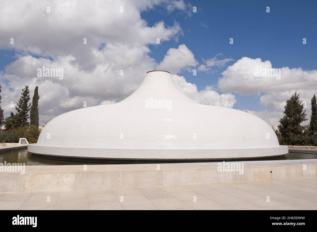 Shrine of the Book, tent-like roof made of concrete with white ceramic ...