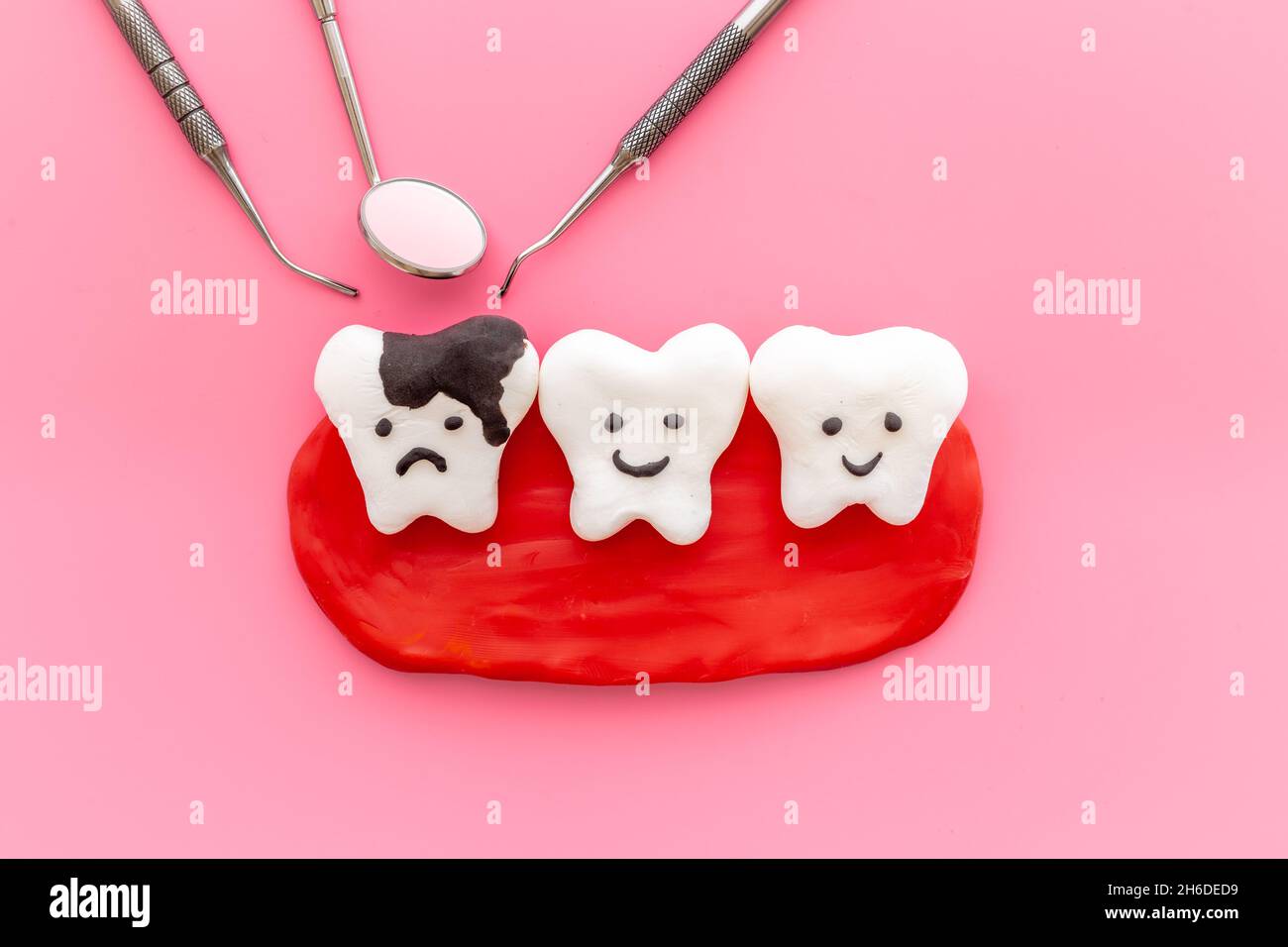 Oral health and care concept with teeth models with dentist tools Stock ...