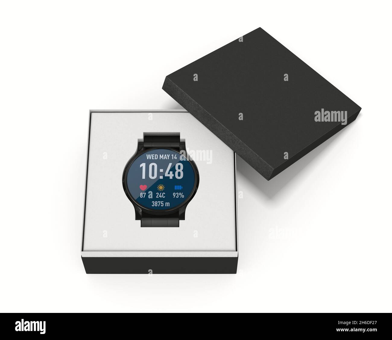 smart watch into box on white background. Isolated 3D illustration ...
