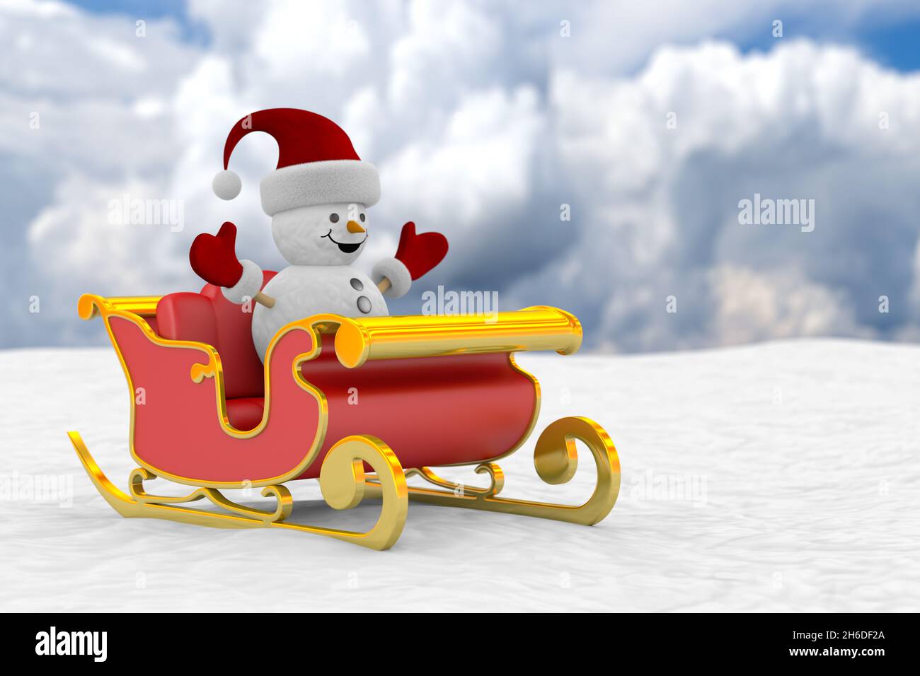 snowman into sled on snowdrift. 3D illustration Stock Photo - Alamy