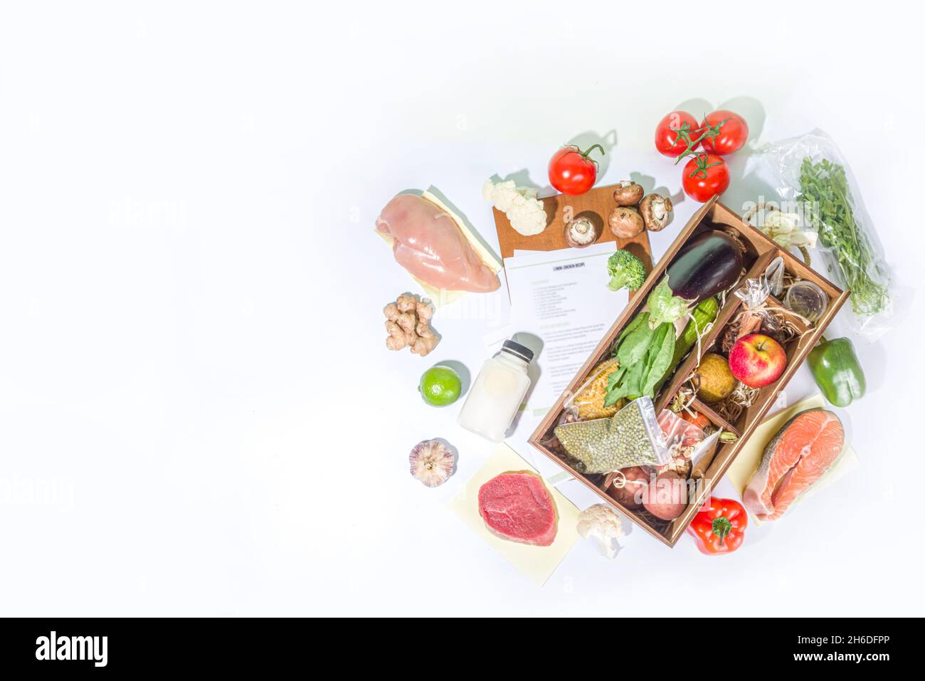 Meal Kit Delivery Concept. Set various healthy dishes food ingredients ...