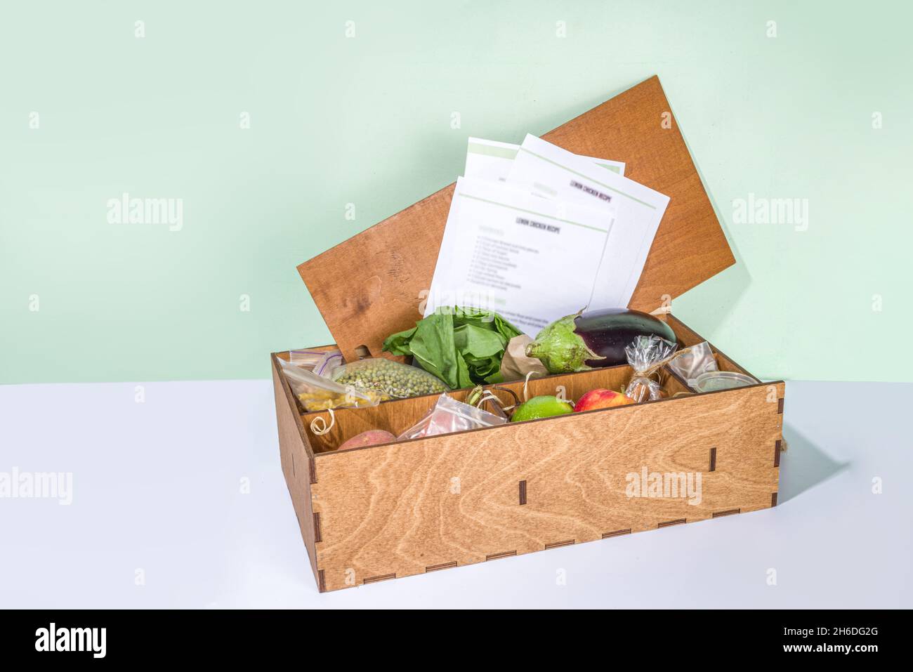 Meal Kit Delivery Concept. Set various healthy dishes food ingredients ...