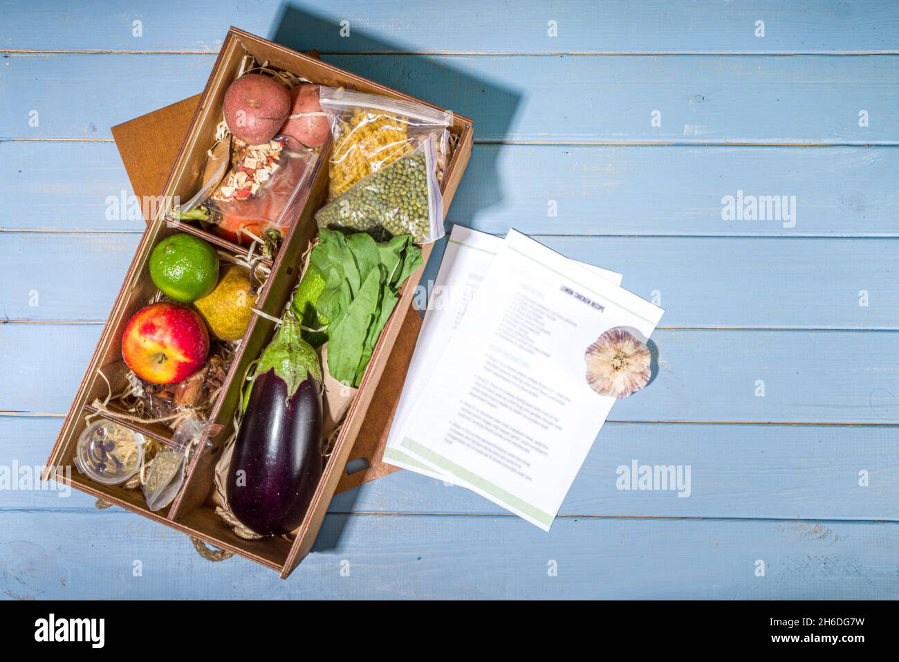 Meal Kit Delivery Concept. Set various healthy dishes food ingredients ...