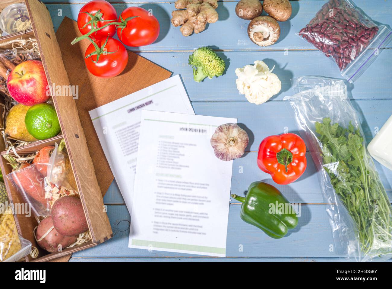 Meal Kit Delivery Concept. Set various healthy dishes food ingredients ...