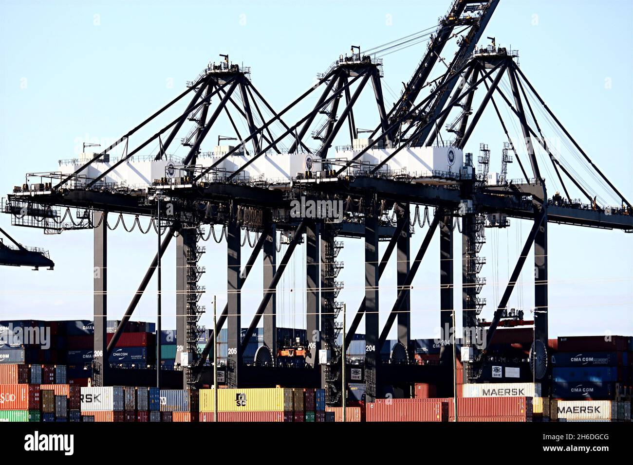 Container cranes at port Stock Photo - Alamy