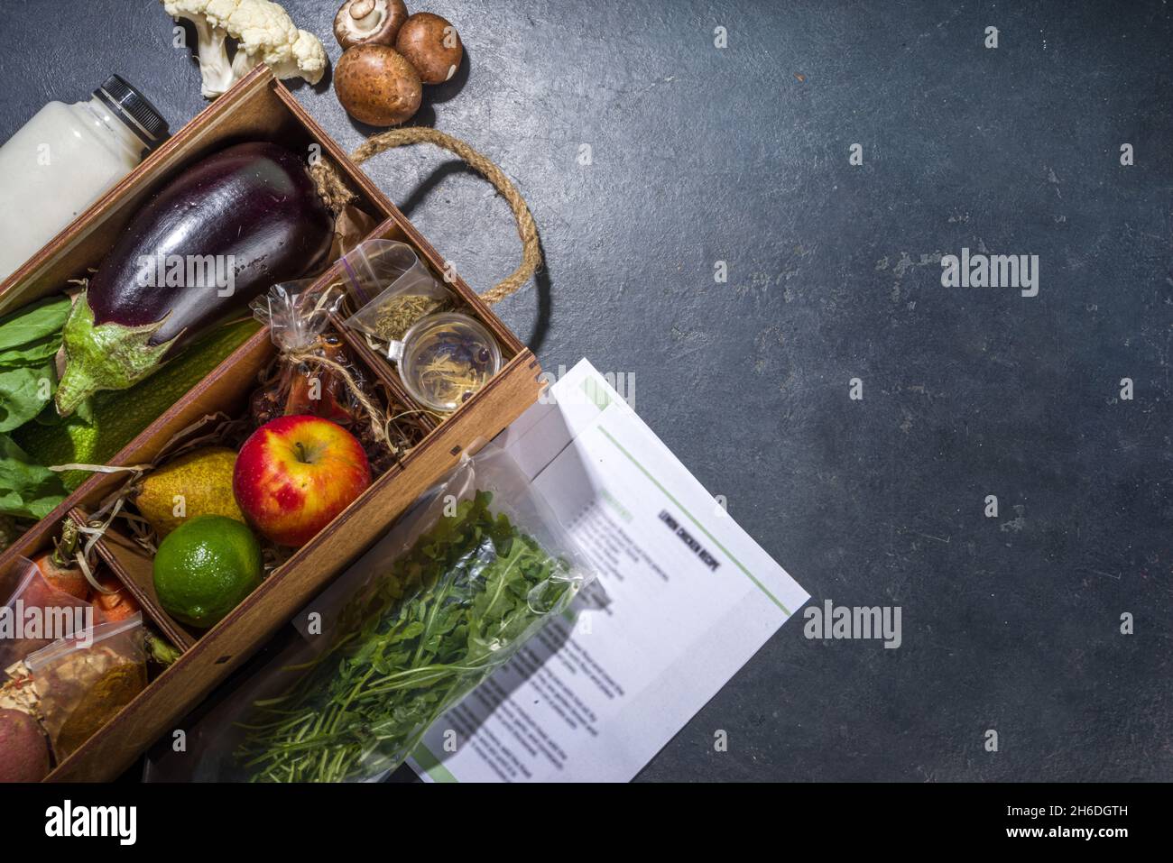 Meal Kit Delivery Concept. Set various healthy dishes food ingredients ...