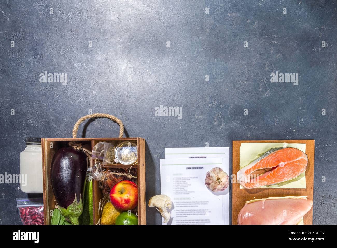 Meal Kit Delivery Concept. Set various healthy dishes food ingredients ...