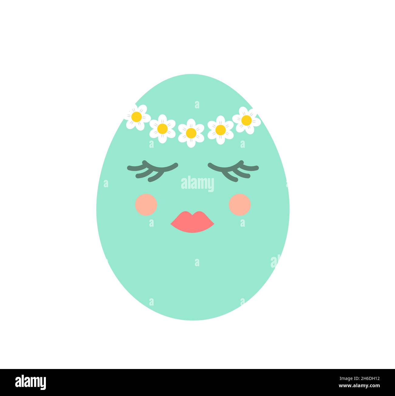 Cute Easter egg girl face with spring flower crown. Vector illustration ...
