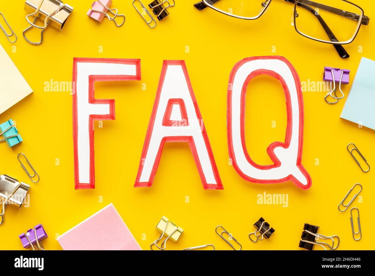 Business concept faq frequently asked questions on office table Stock ...