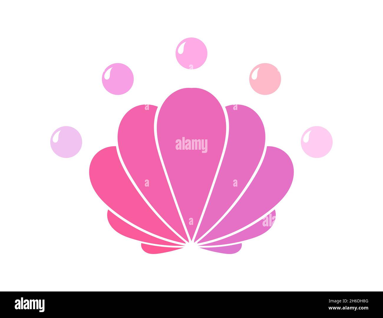 Pink sea shell with pearls on white background. Seashell icon. Vector ...