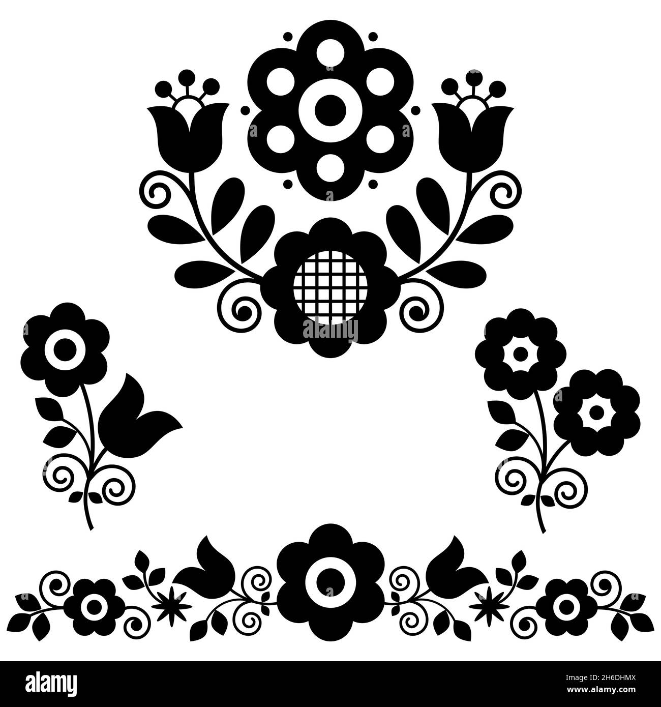 Polish folk art vector round design elements with flowers perfect for ...