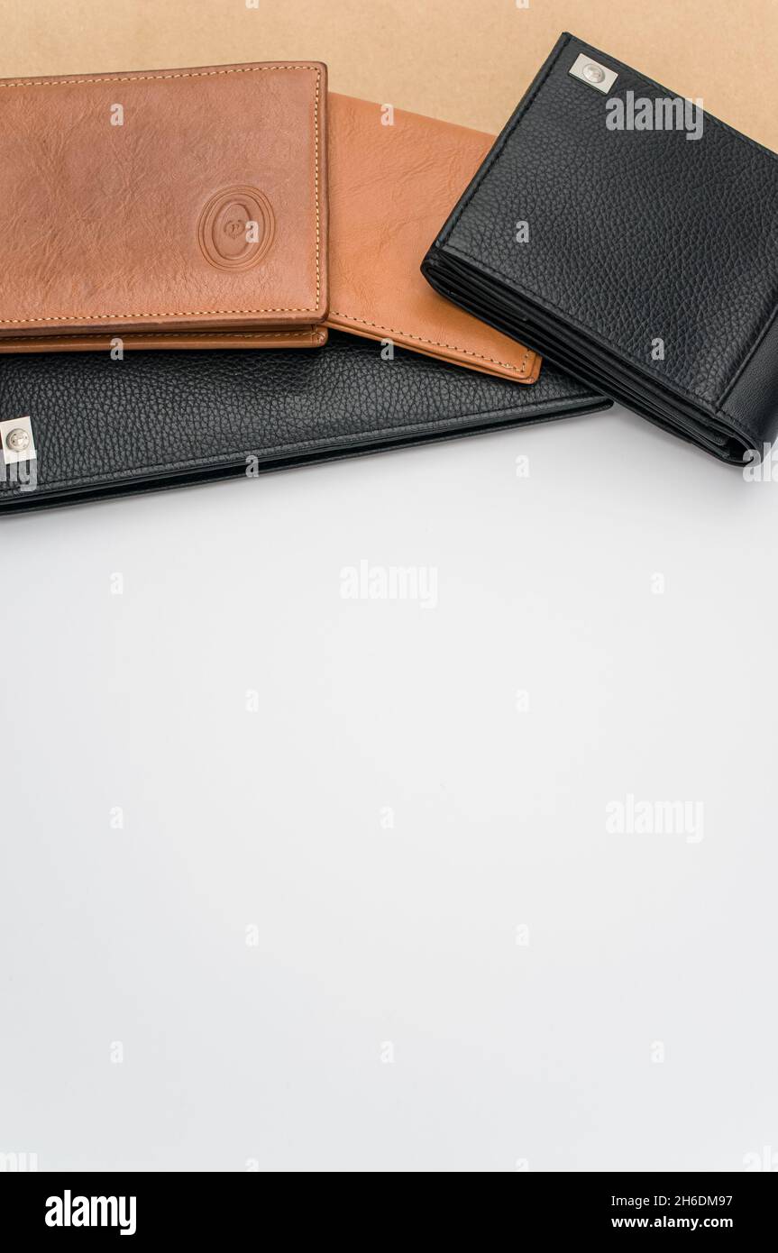 MILAN, ITALY - Nov 12, 2021: fine luxury leather walletts on a white ...
