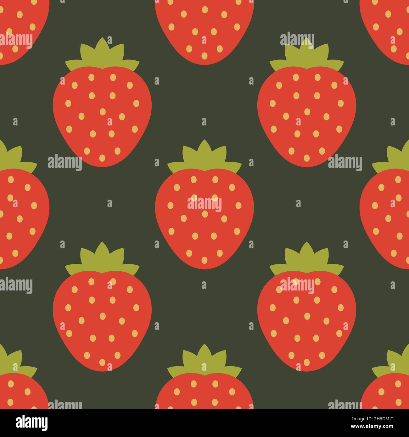 Strawberries pattern on dark background. Flat design strawberry ...