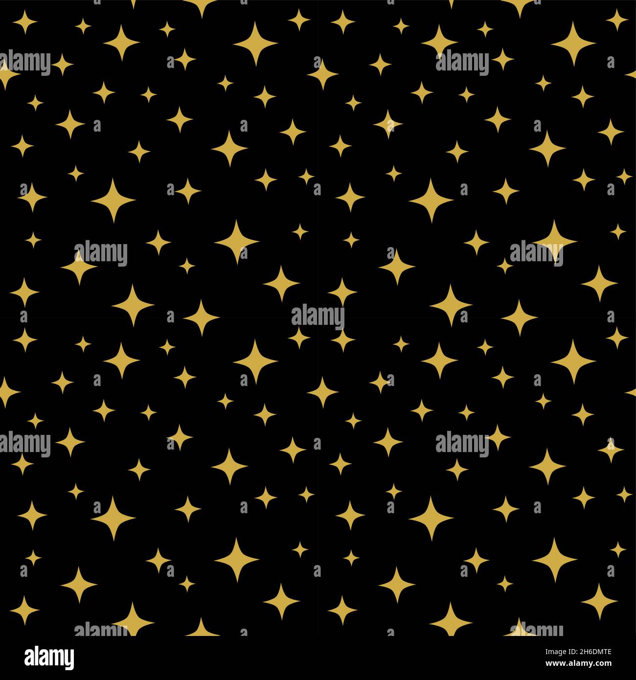 Gold twinkling stars seamless black pattern. Vector night sky stars ...