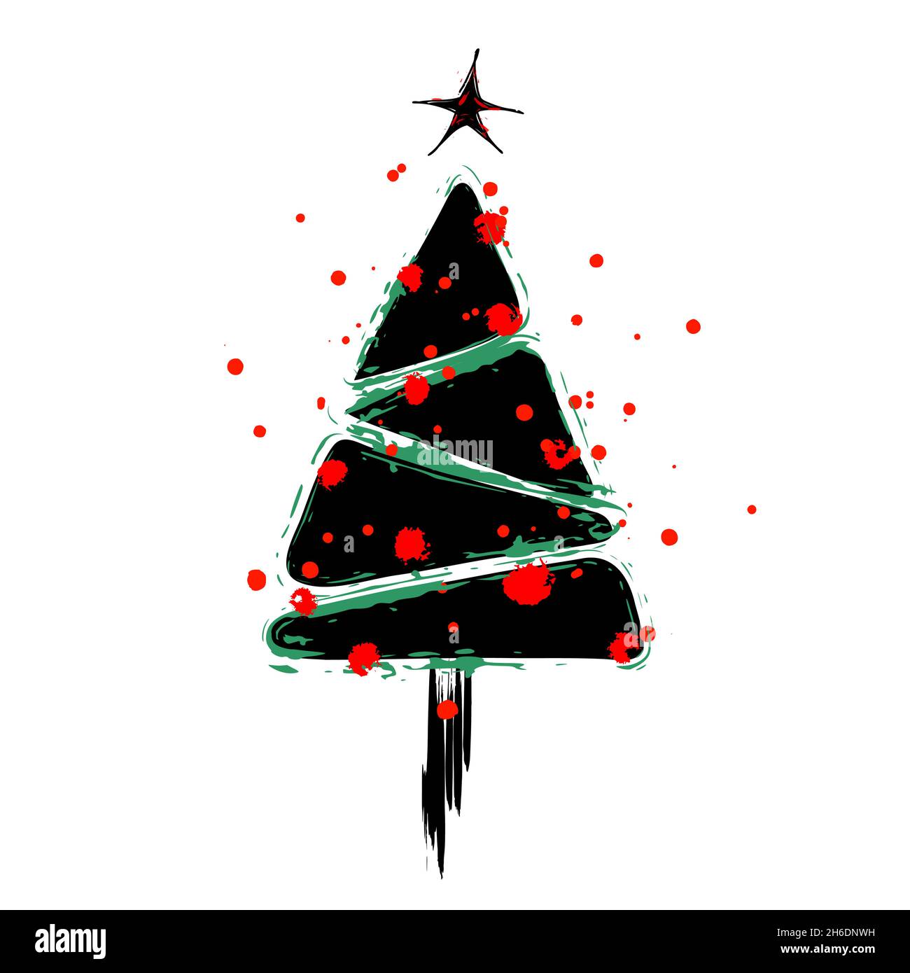 stylized christmas tree, with dots, paint strokes and splashes Stock ...