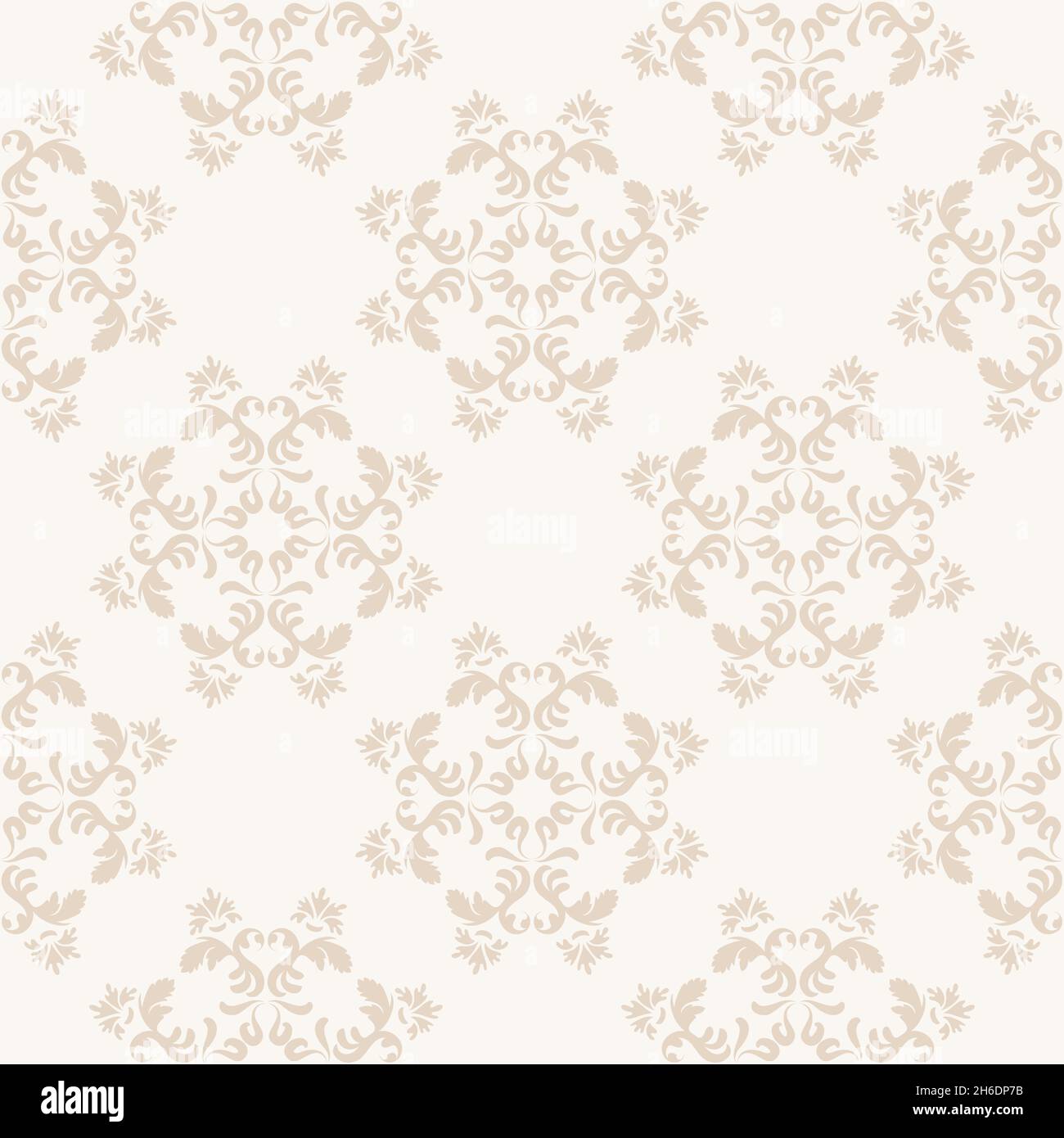 Damask pattern with circular pattern of plant elements. Beige color ...