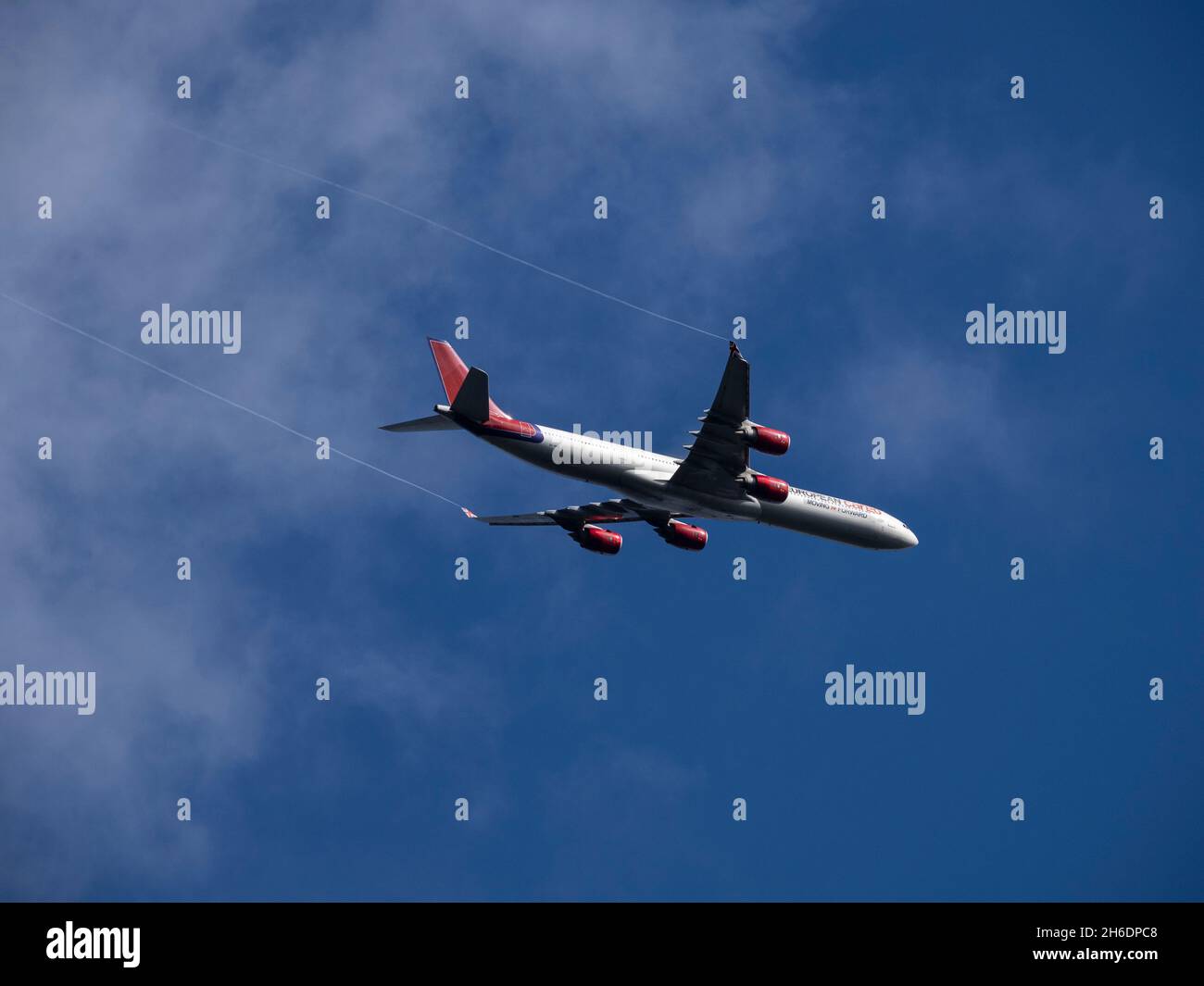 European Cargo's Airbus A340 aircraft in flight, UK Stock Photo - Alamy